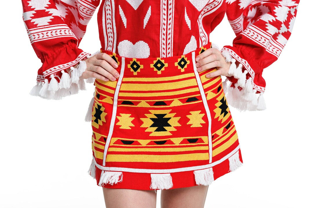 Embroidered Linen Mini Skirt "gutsul" Red Vyshyvanka Ukrainian Skirt ...