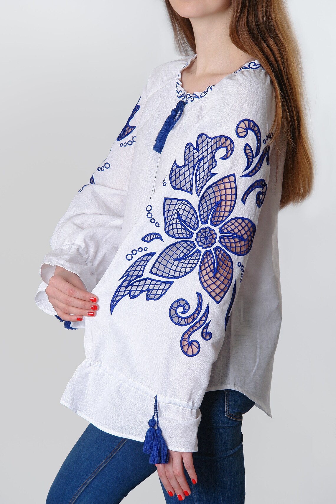 Hand Cutwork Embroidered Linen Blouse wonderflower | Etsy