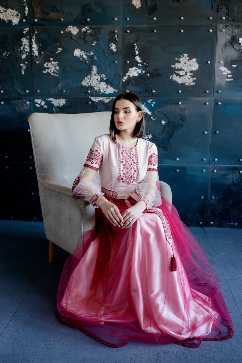Ukraine Vyshyvanka Wedding Dress "firebloss" Red, Ukrainian Chiffon ...