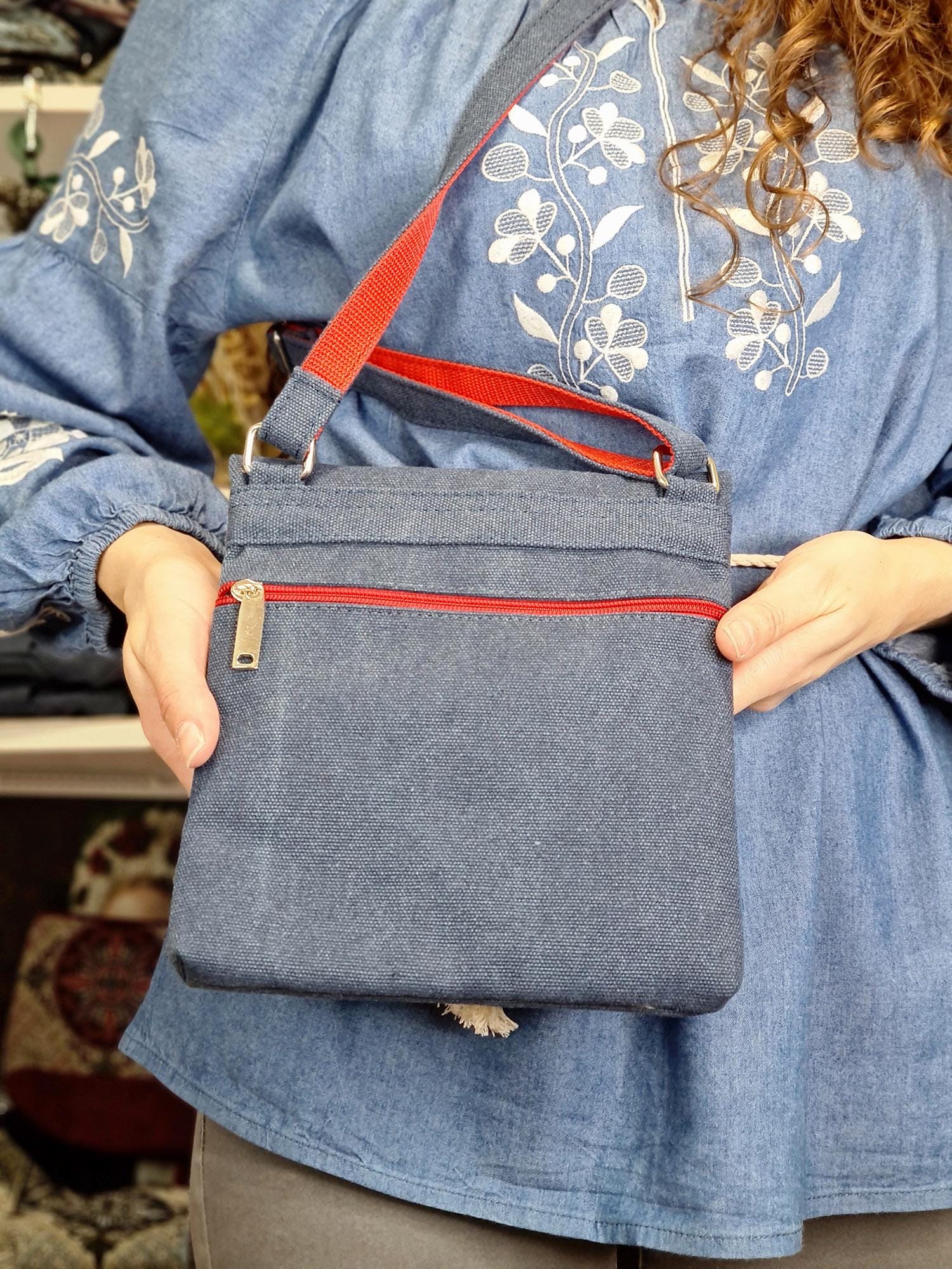 Ukrainian Embroidered Denim Shoulder Bag, Denim Clutch, Folk Tote Bag ...