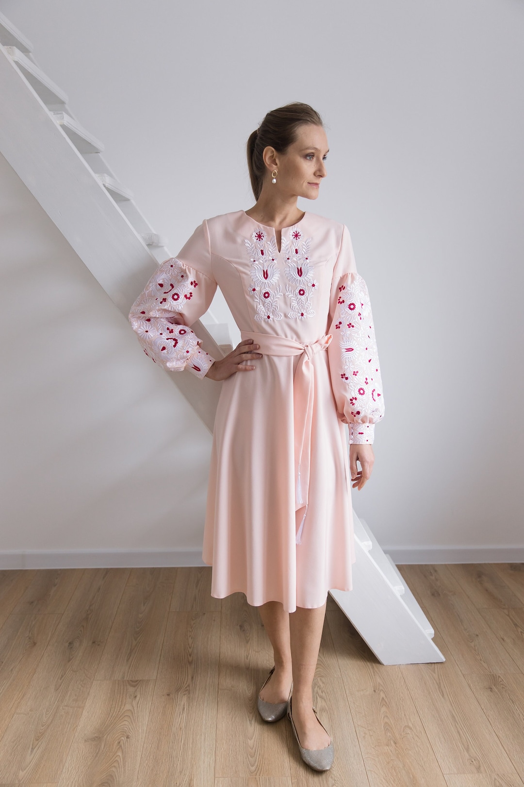 Ukraine Vyshyvanka Dress flower Wing Maxi Pink, Ukrainian Emdtoidered ...