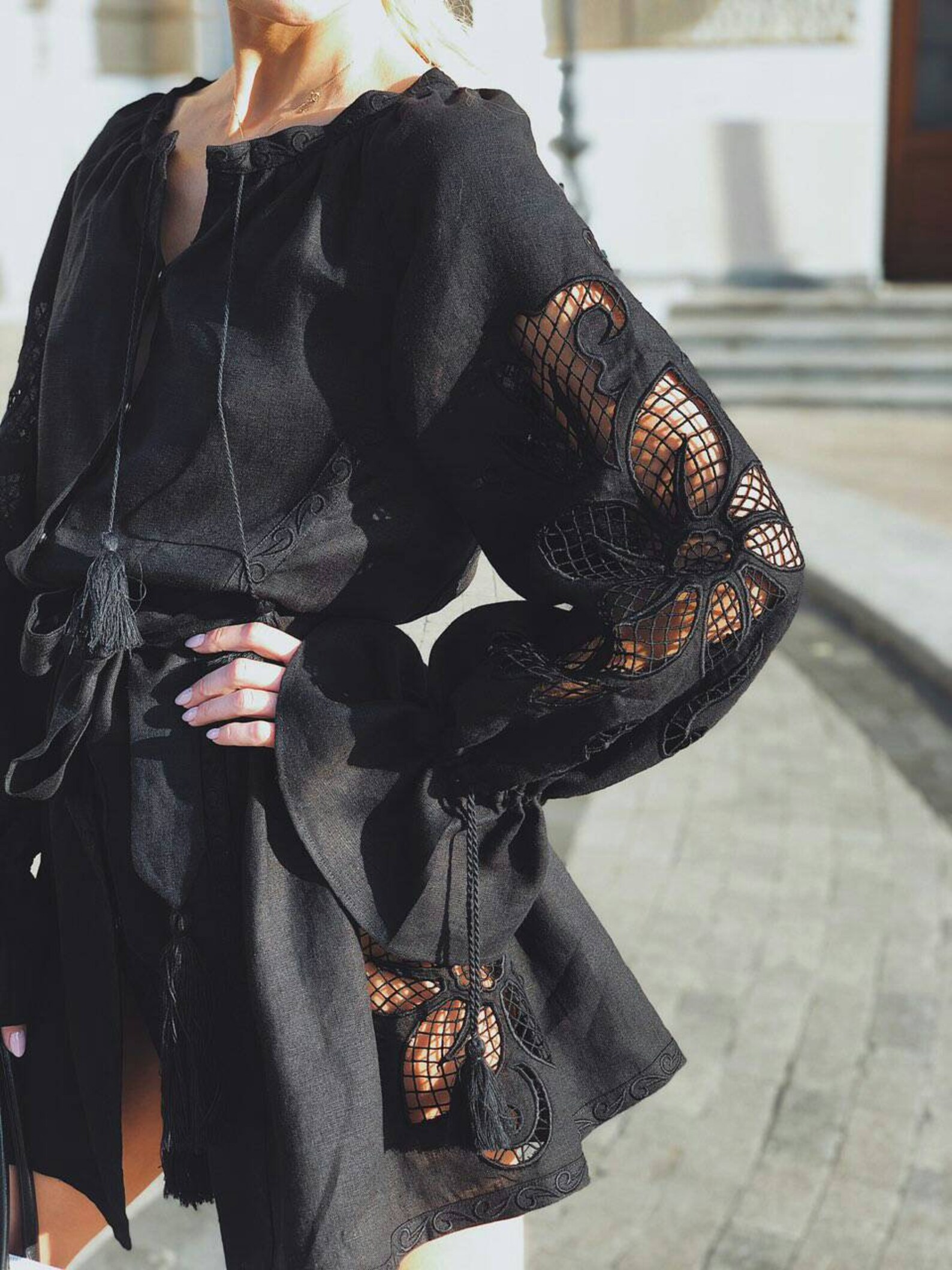 Linen Cutwork Embroidered Mini Dress wonderflower - Etsy