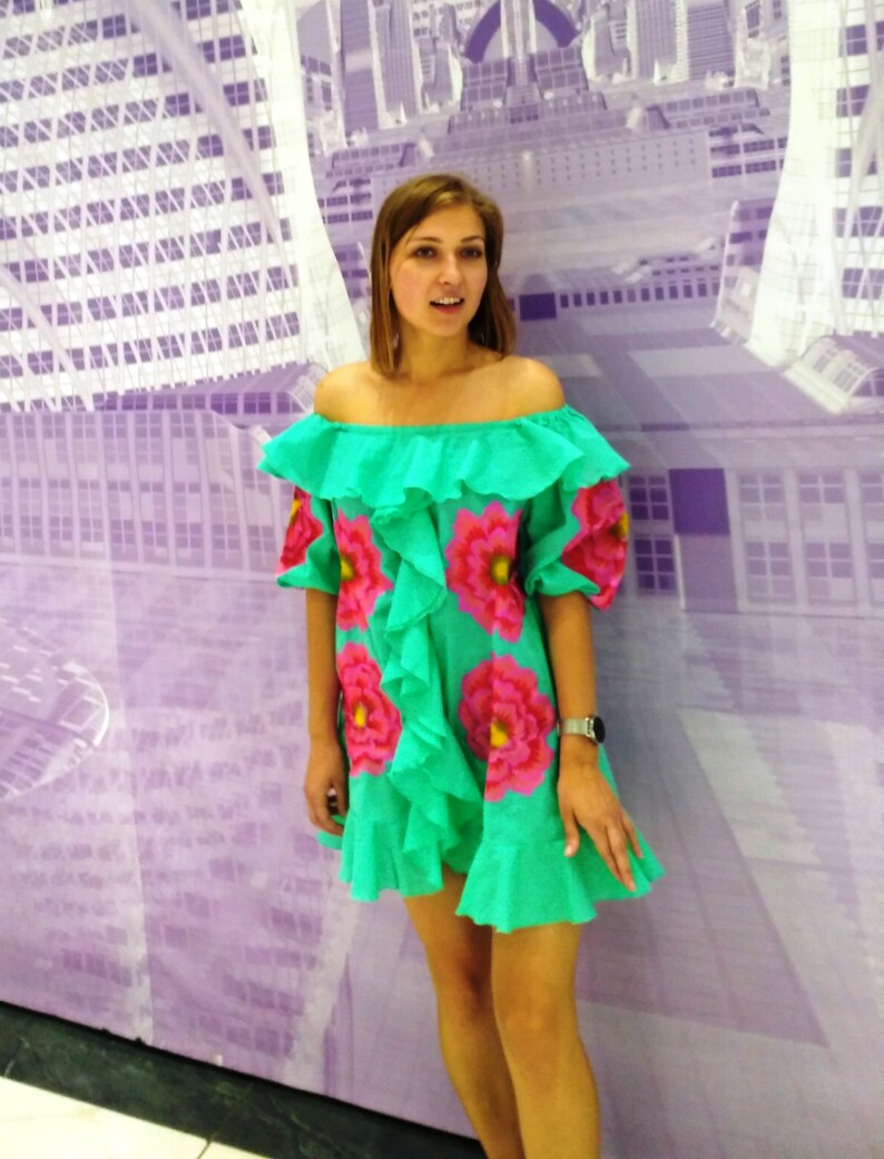 Batiste Embroidered Dress wild Flower Mini Mint - Etsy