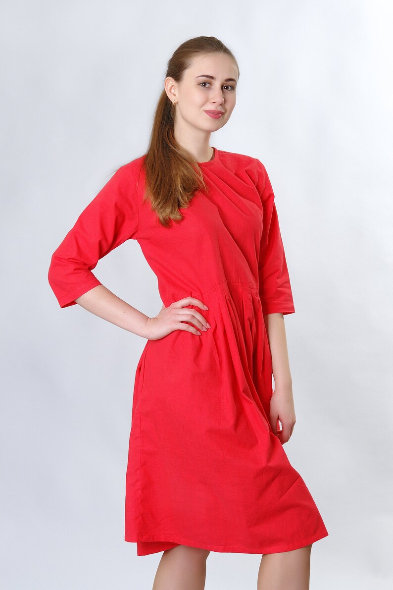 Soft cotton dress Midi loose fit belted dress Washed linen | Etsy