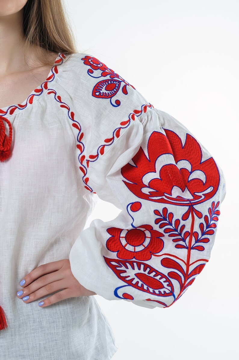 White Linen Embroidered Blouse boho Chick Kaftan | Etsy