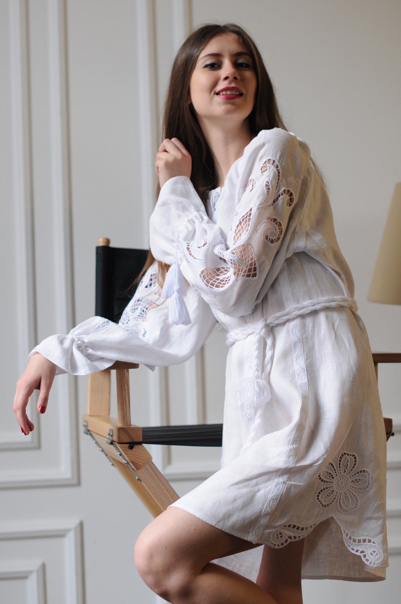 Linen Cutwork Embroidered Mini Dress wonderflower | Etsy