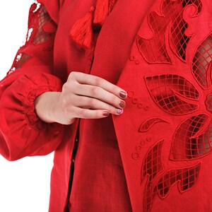 Hand Cutwork Embroidered Blouse "wonderflower" Red With Red Embroidery ...