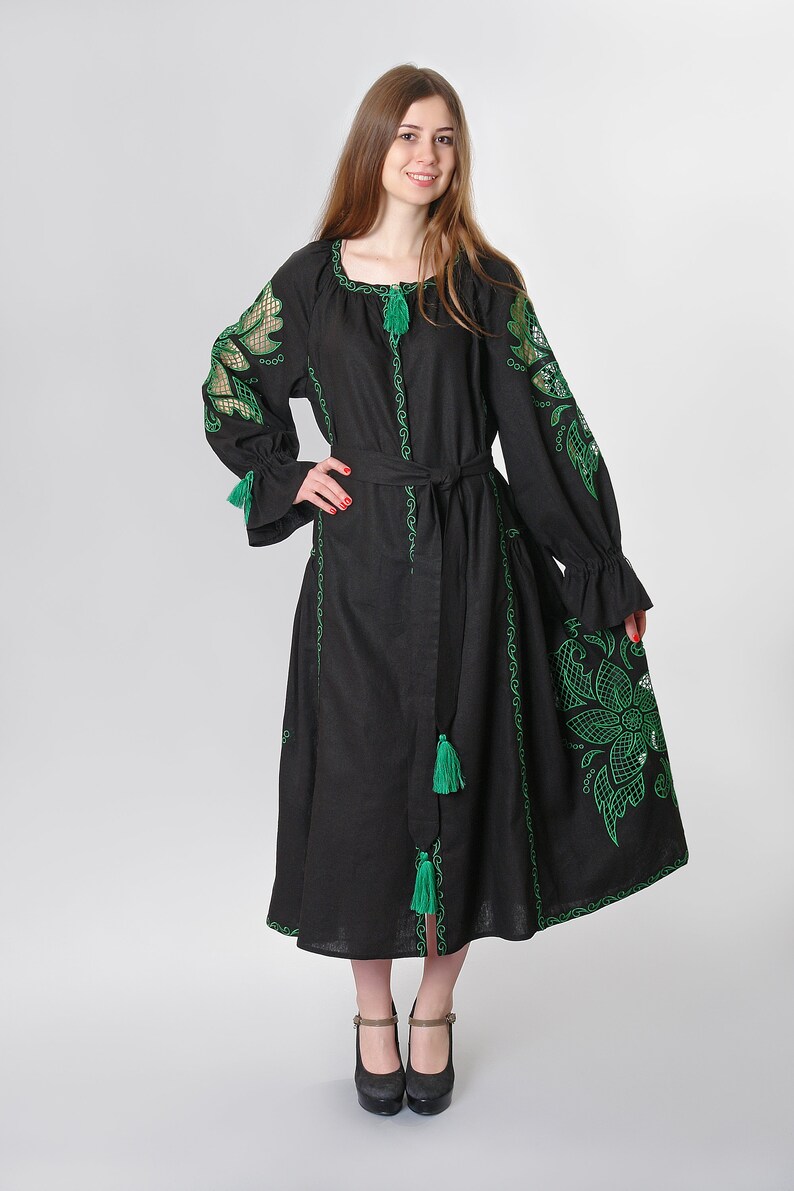 Linen Cutwork Embroidered Maxi Dress wonderflower - Etsy