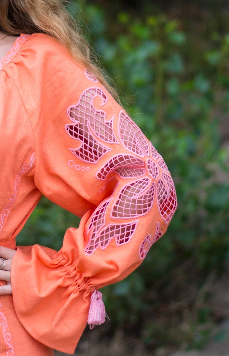 Linen Cutwork Embroidered Mini Dress wonderflower - Etsy