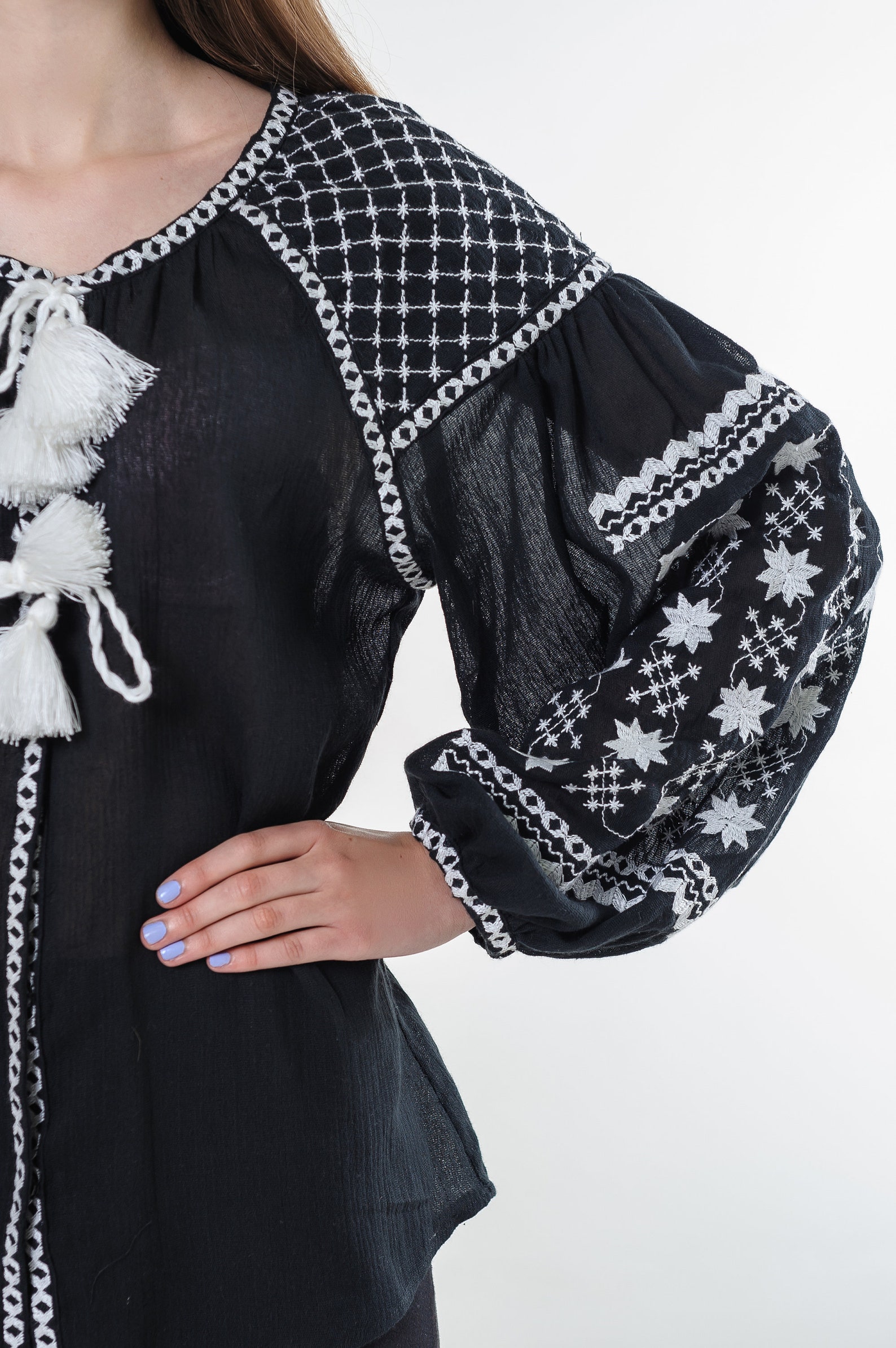 Llinen Embroidered Blouse "starry Night" Red With White Embroidery ...