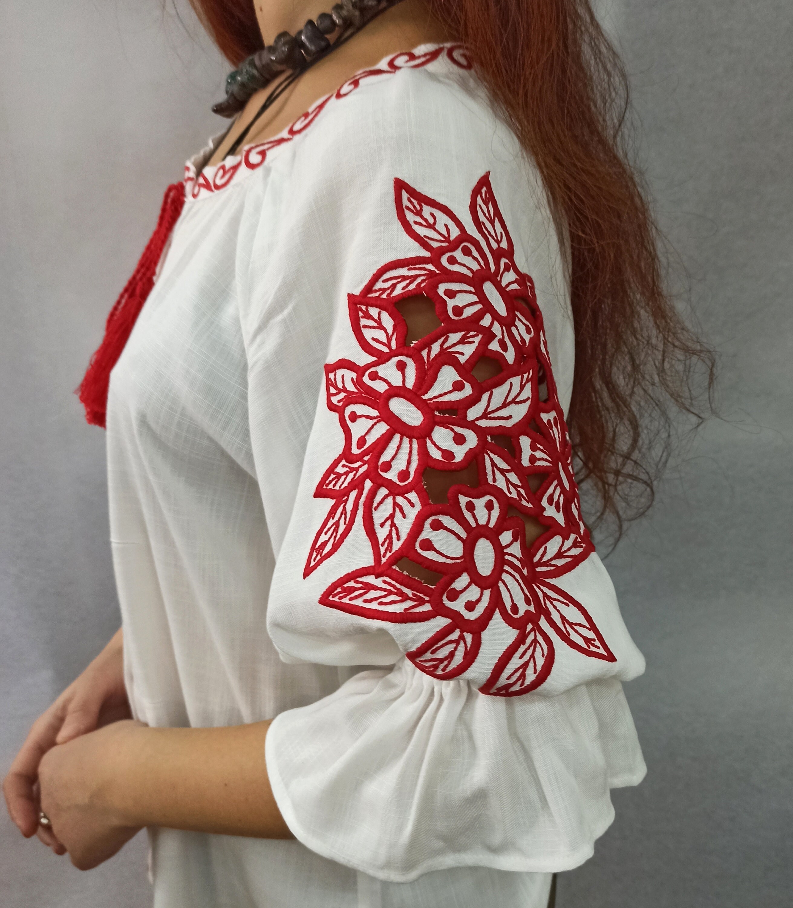 Linen Blouse White Hand Cutwork Embroidered Customized | Etsy