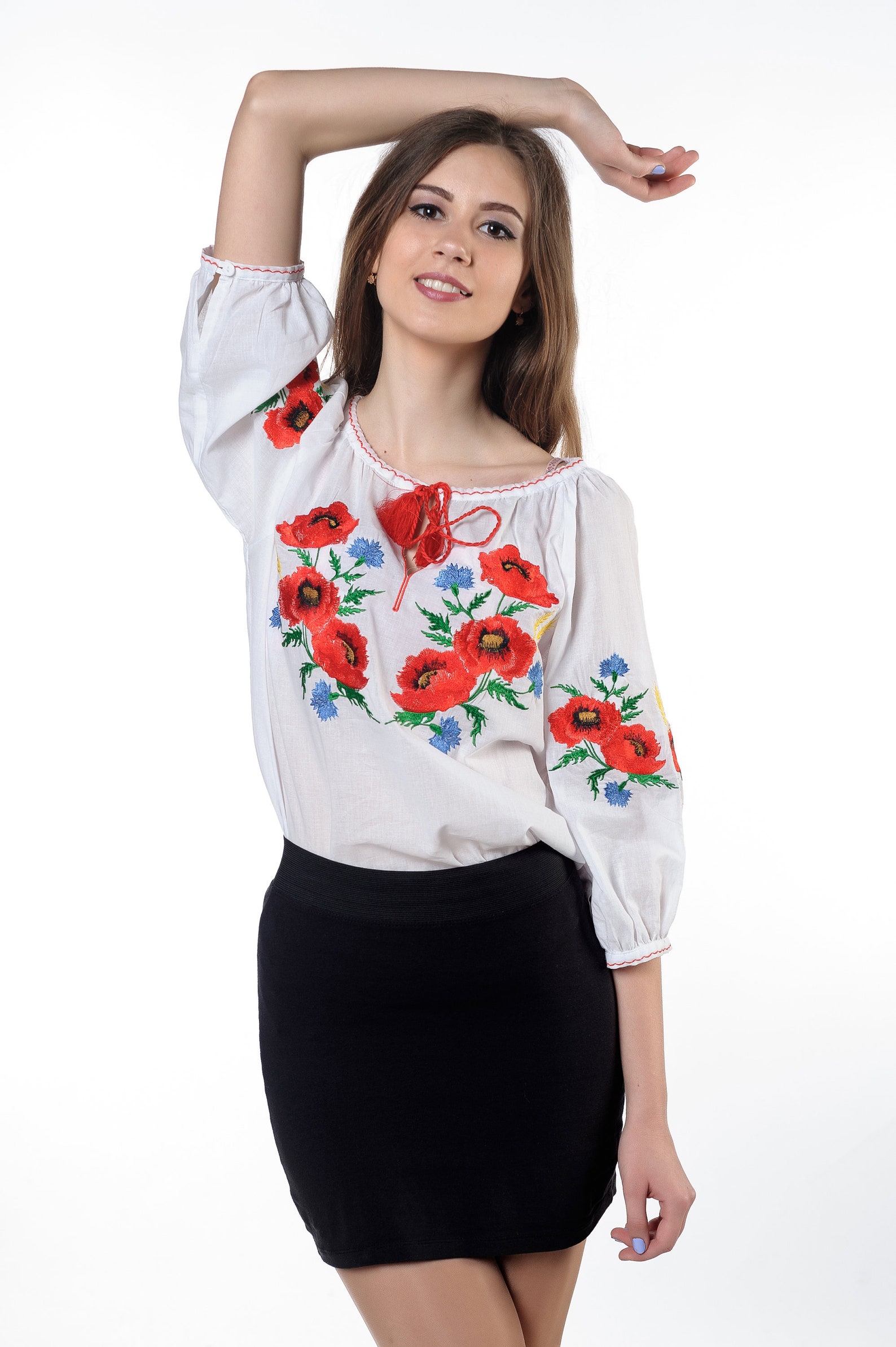 Batiste Embroidered Blouse poppy Flowers | Etsy