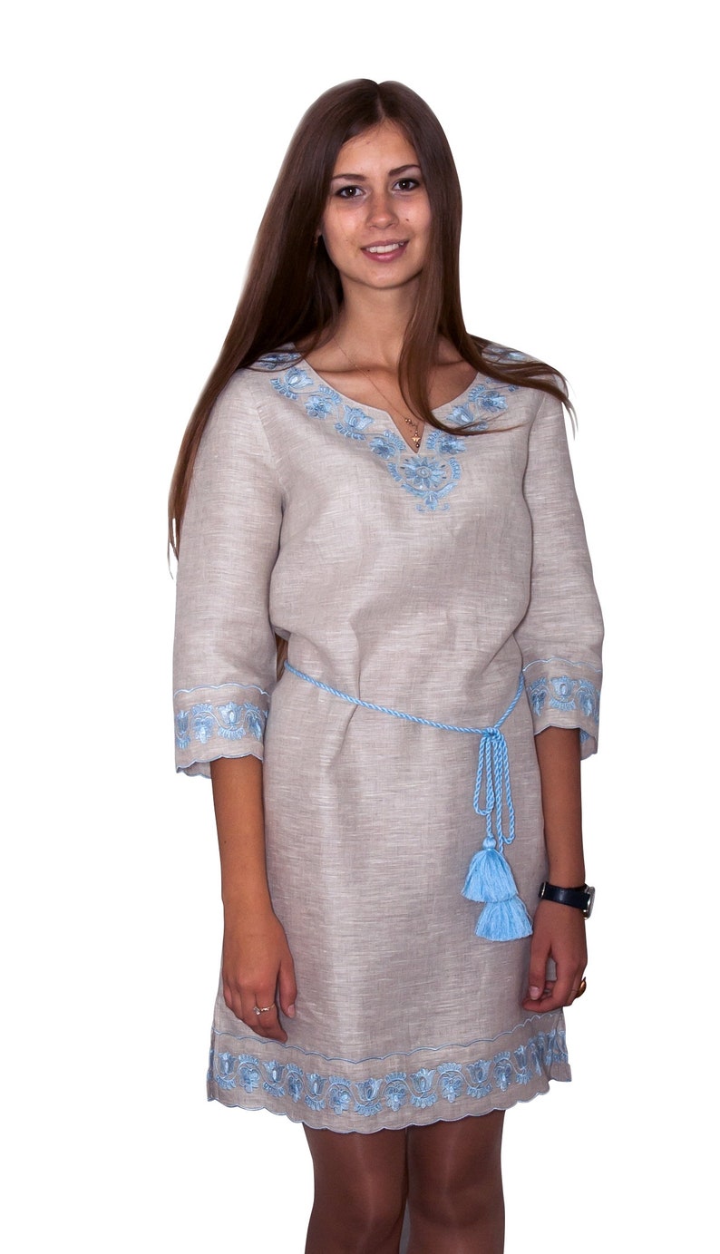 Linen Tunic Embroidered Uncolored Linen Dress Ultramini | Etsy