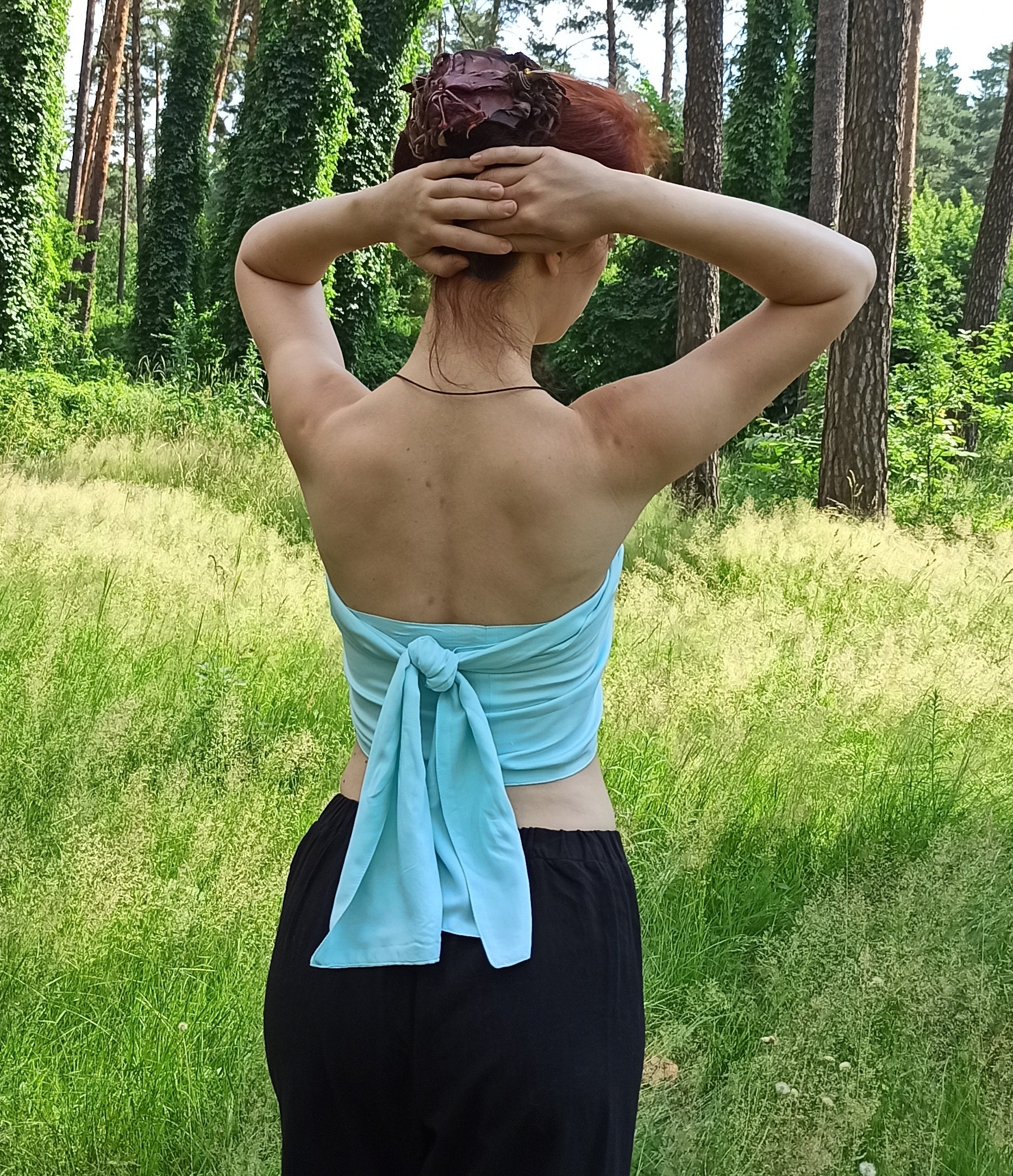 Сrop top with metal ring mint Halter wrap top linen Halter | Etsy