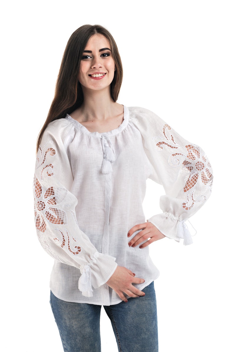 Hand Cutwork Embroidered Linen Blouse wonderflower - Etsy