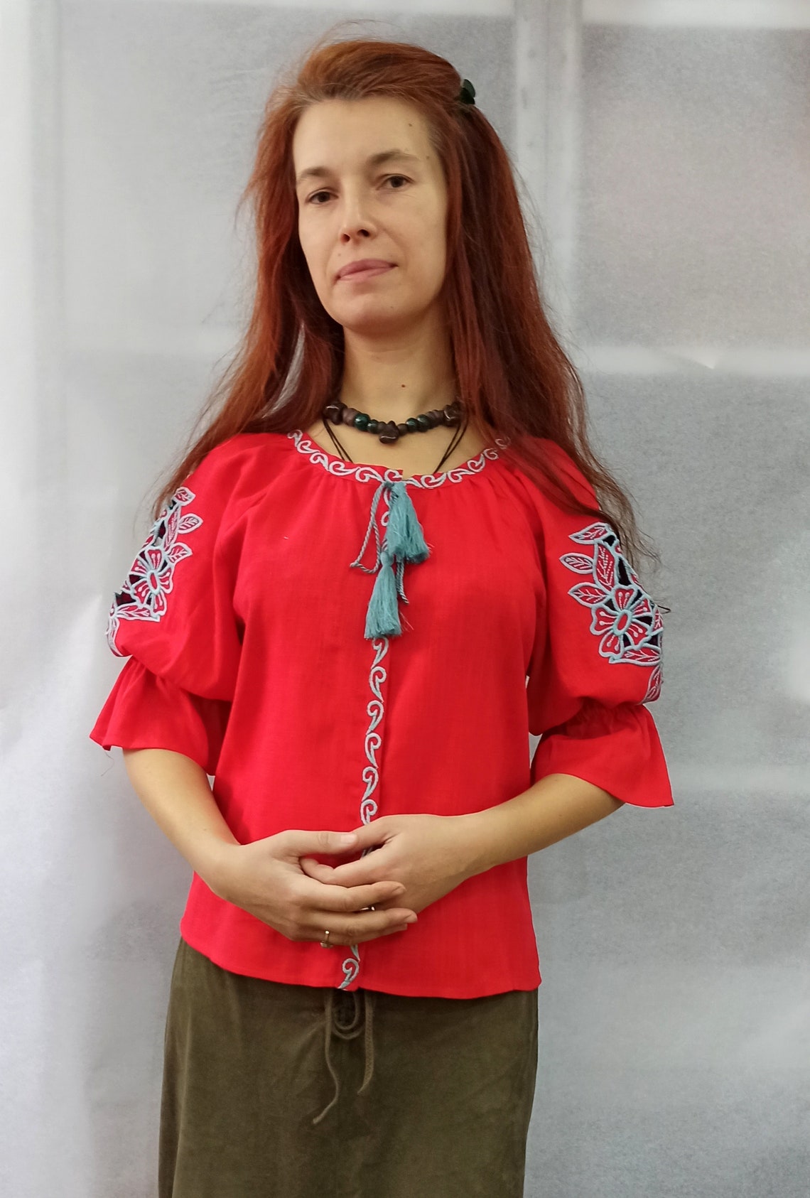 Linen Blouse White Hand Cutwork Embroidered Customized - Etsy