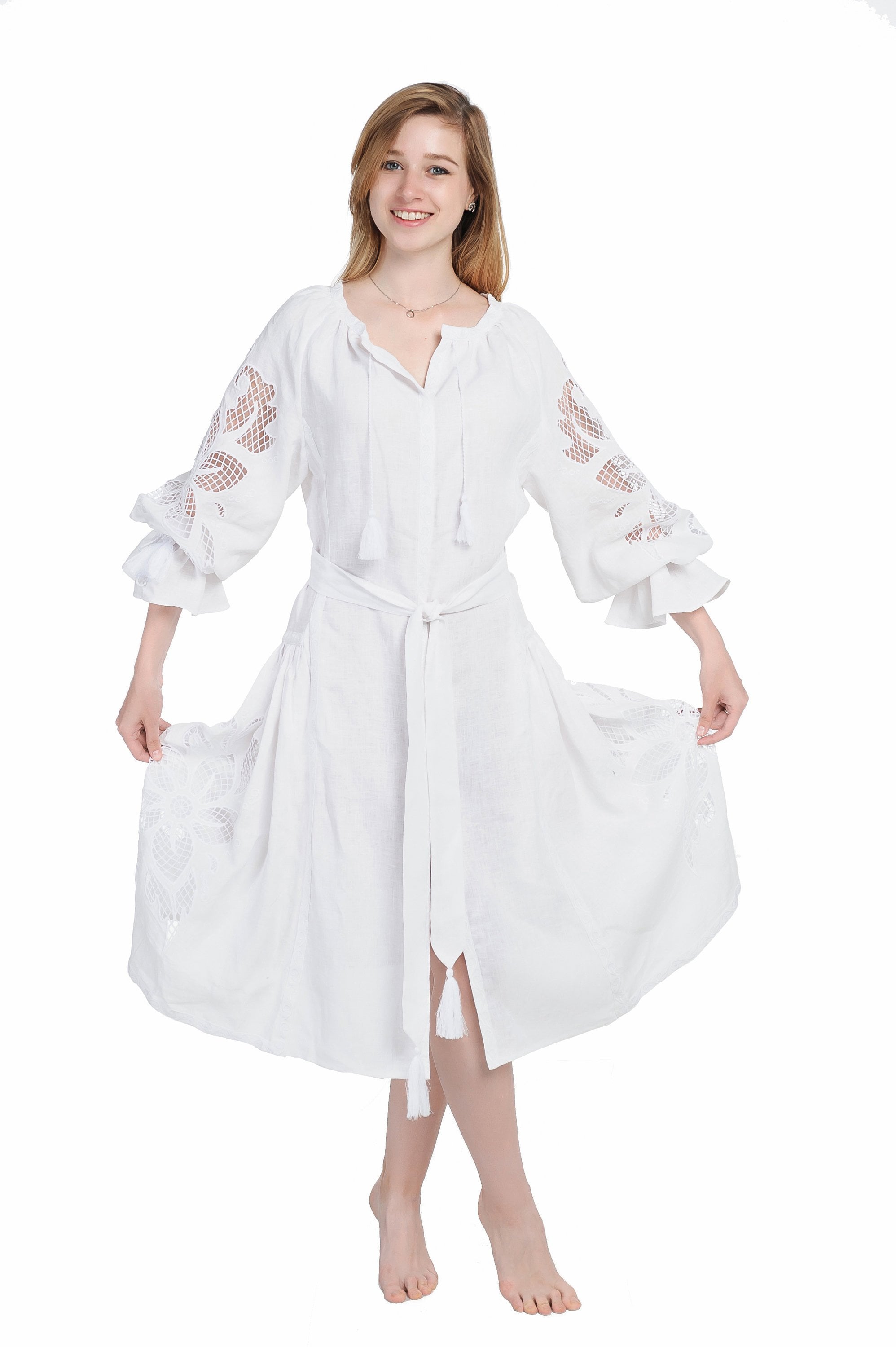 Linen cutwork embroidered maxi dress Wonderflower | Etsy