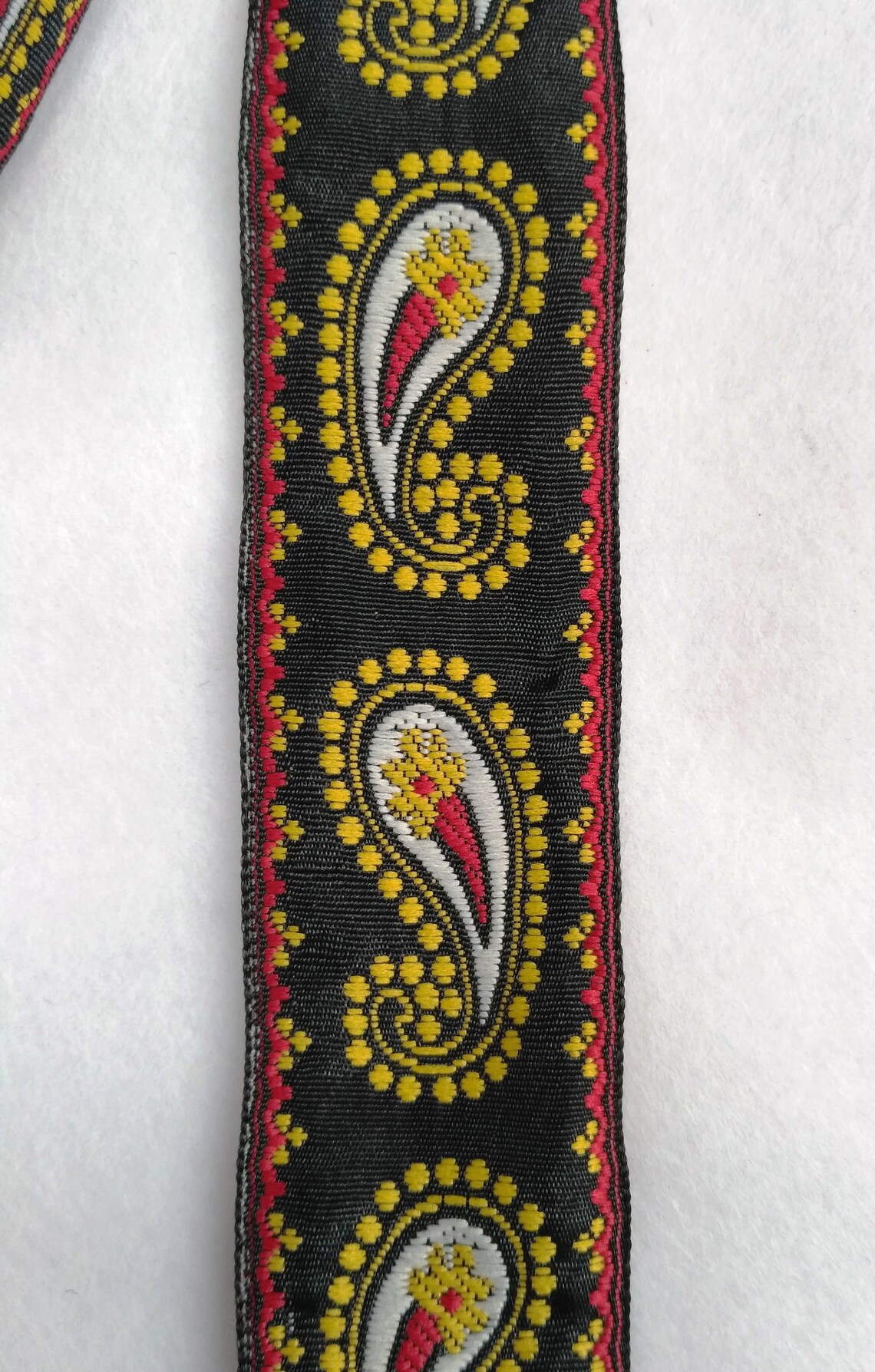 Jacquard Ribbon Trim, Paisley Trim, Black and Yellow Embroidery Trim ...