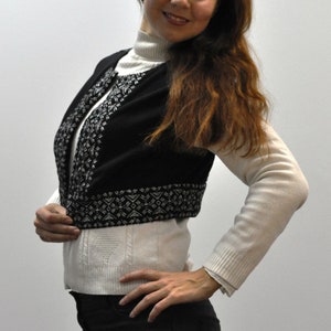 Short Vest Embroidered Fleece, Hutsul Vest, Sleevless Black Jacket ...