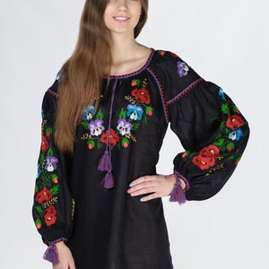 Gray Linen Hand Embroidered Tunic With Multycolour Embroidery Ukranian ...