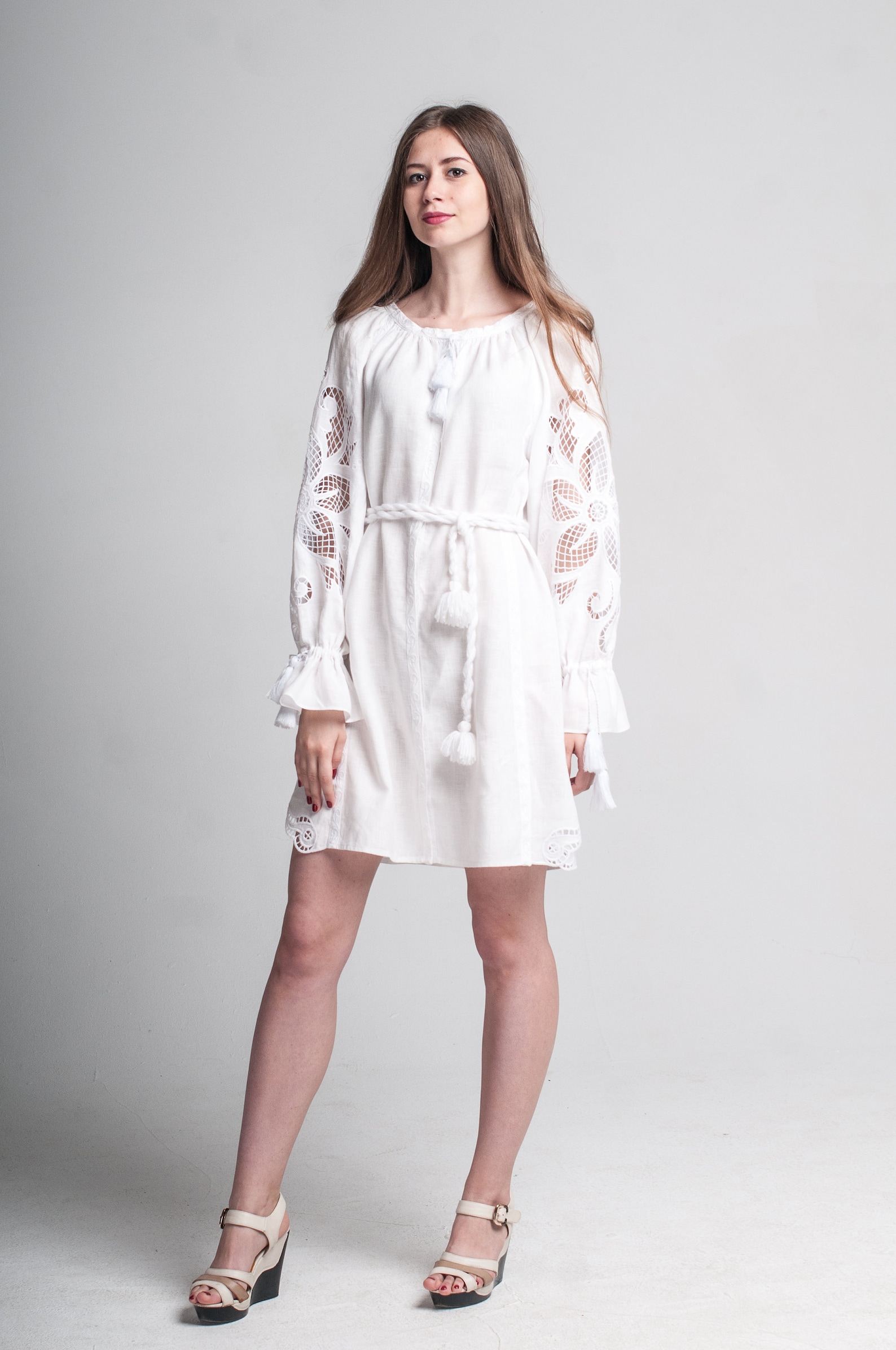 Linen Cutwork Embroidered Mini Dress wonderflower - Etsy