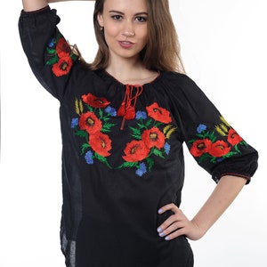 Batiste Embroidered Blouse poppy Flowers, Traditional Multycolour Satin ...