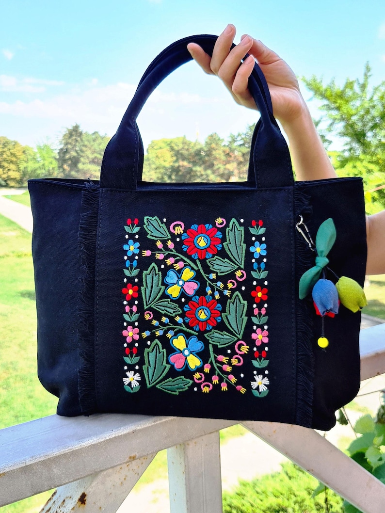Ukrainian Embroidered Denim Shoulder Bag | Embroidered Purse | Folk ...