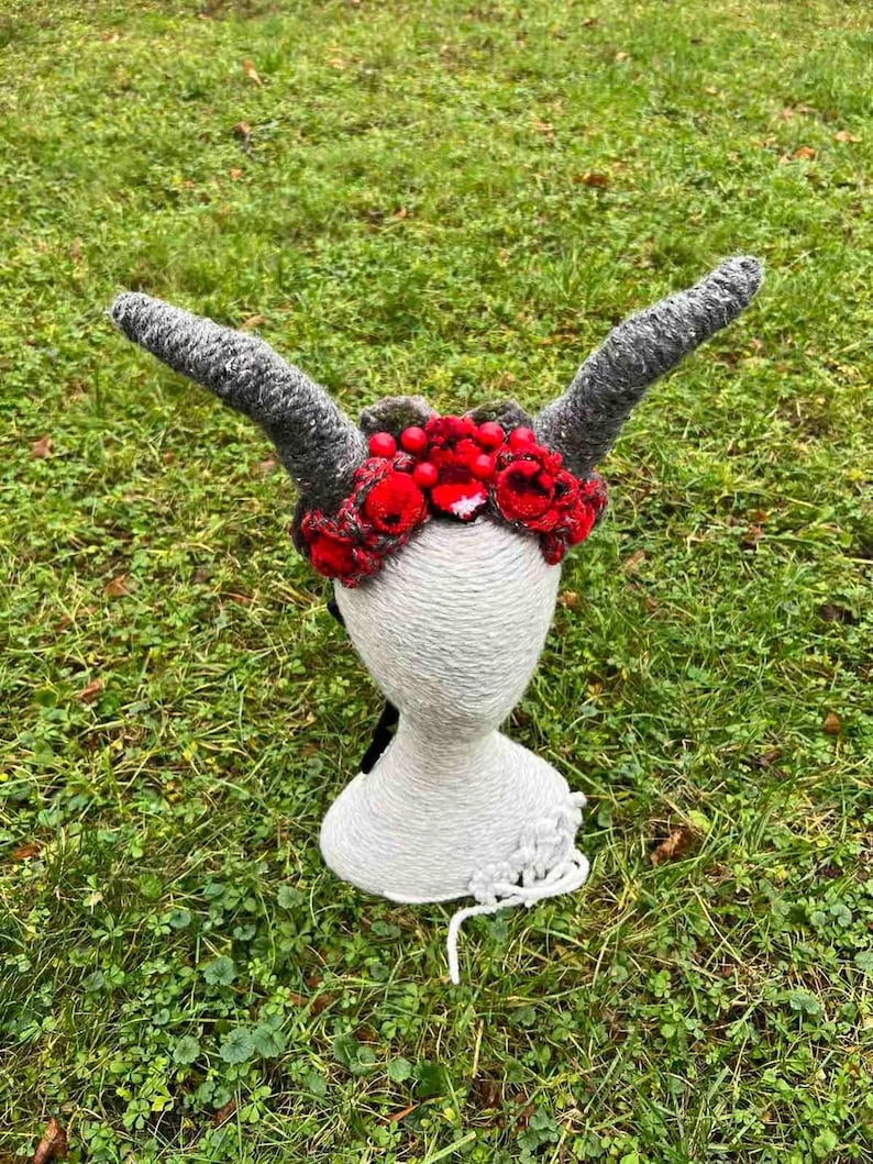 Goat Horn Headpiece: Ukrainian Wool Horns Wreath | Christmas Caroling ...