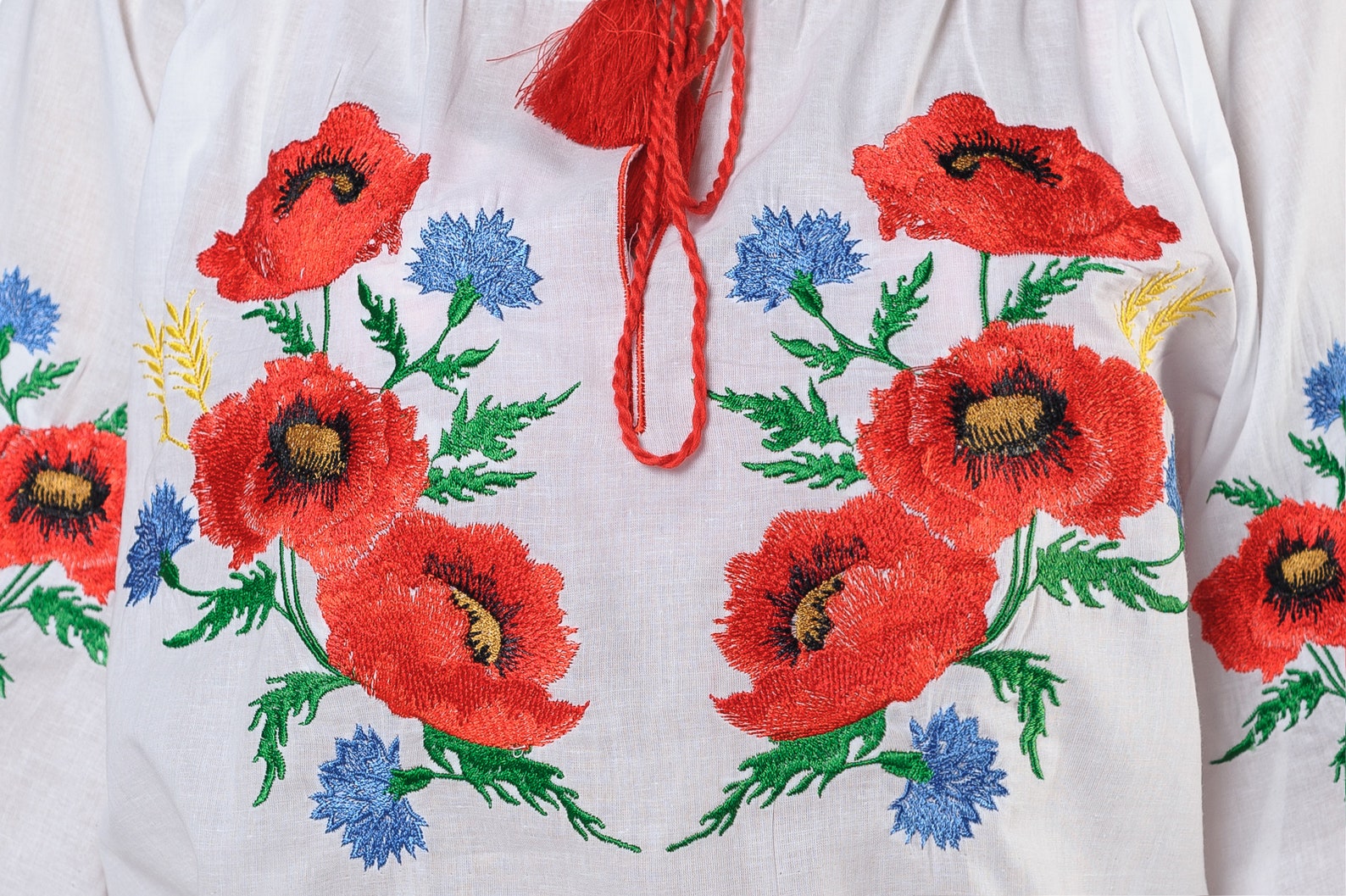 Batiste Embroidered Blouse "poppy Flowers" Black: Traditional ...