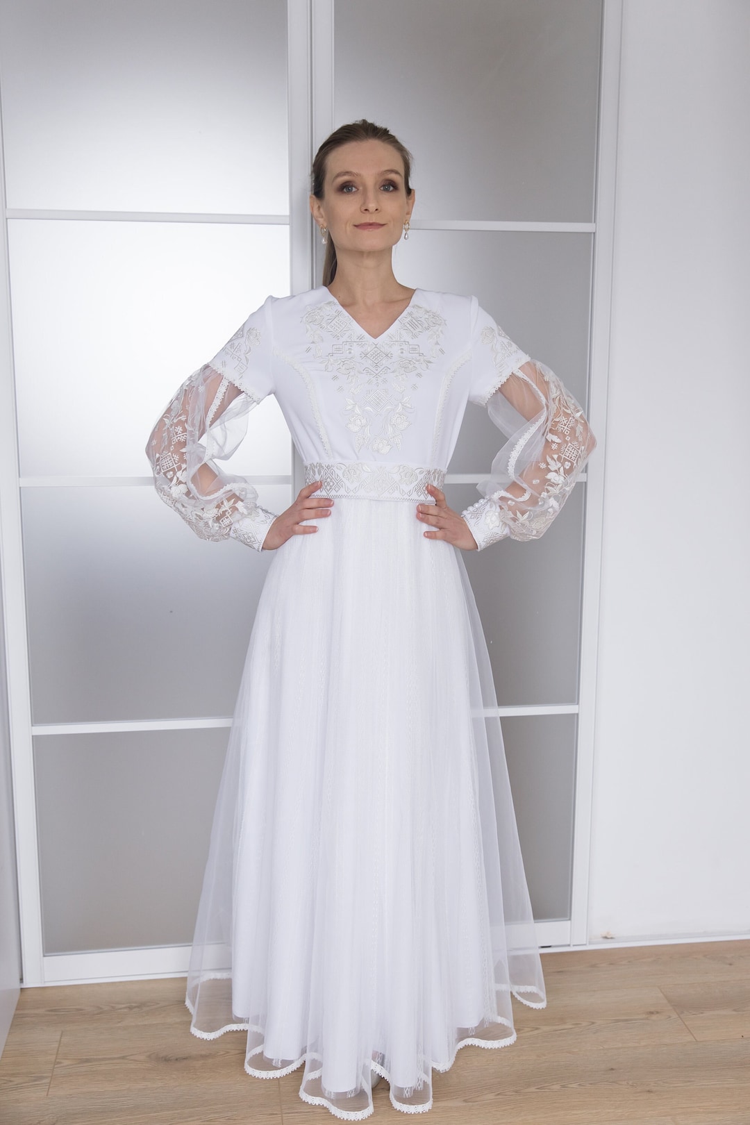 Ukraine Vyshyvanka Wedding Dress "firebloss", Ukrainian Chiffon Sleeves ...