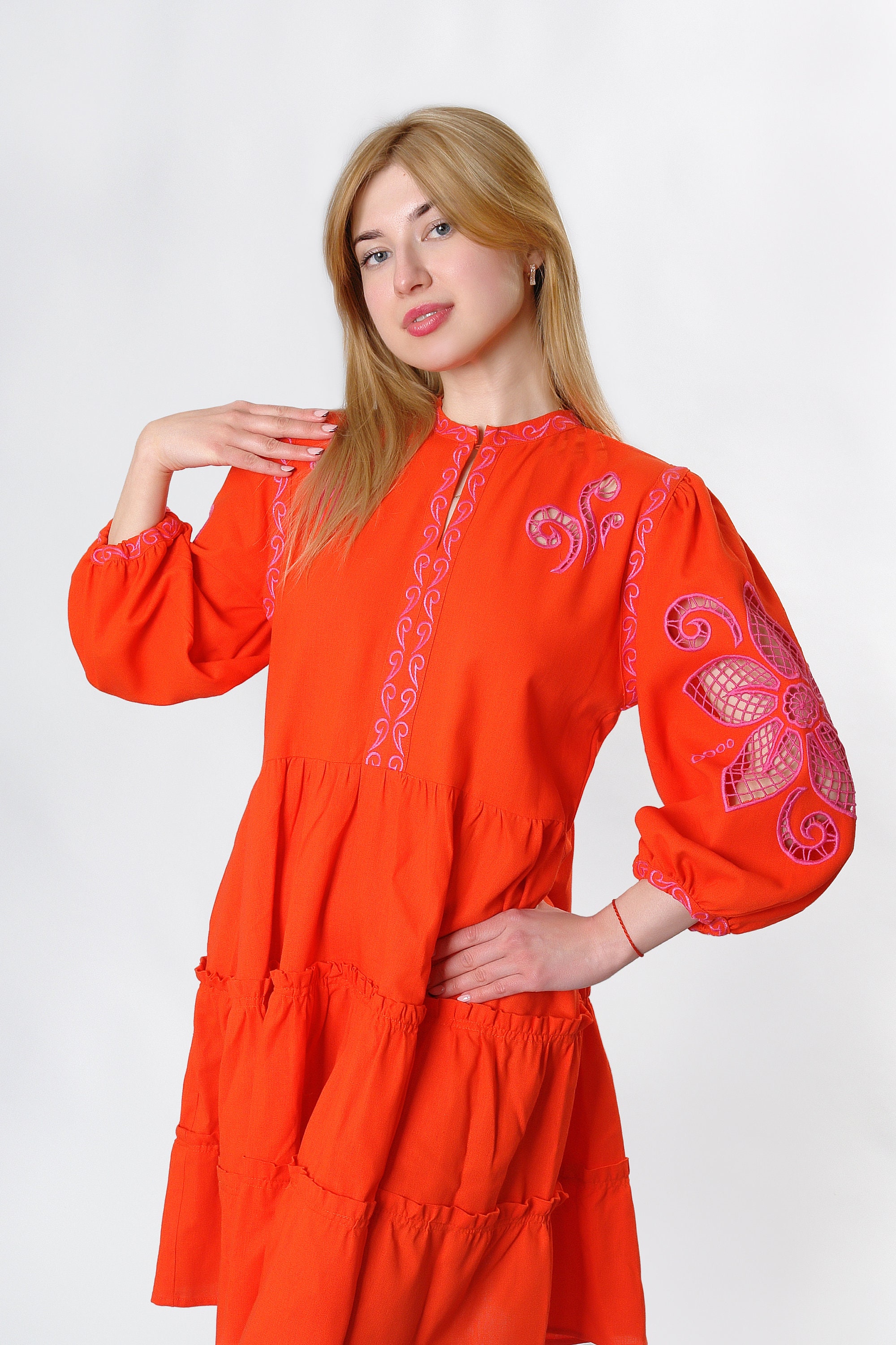 Linen cutwork embroidered mini dress Wonderflower | Etsy