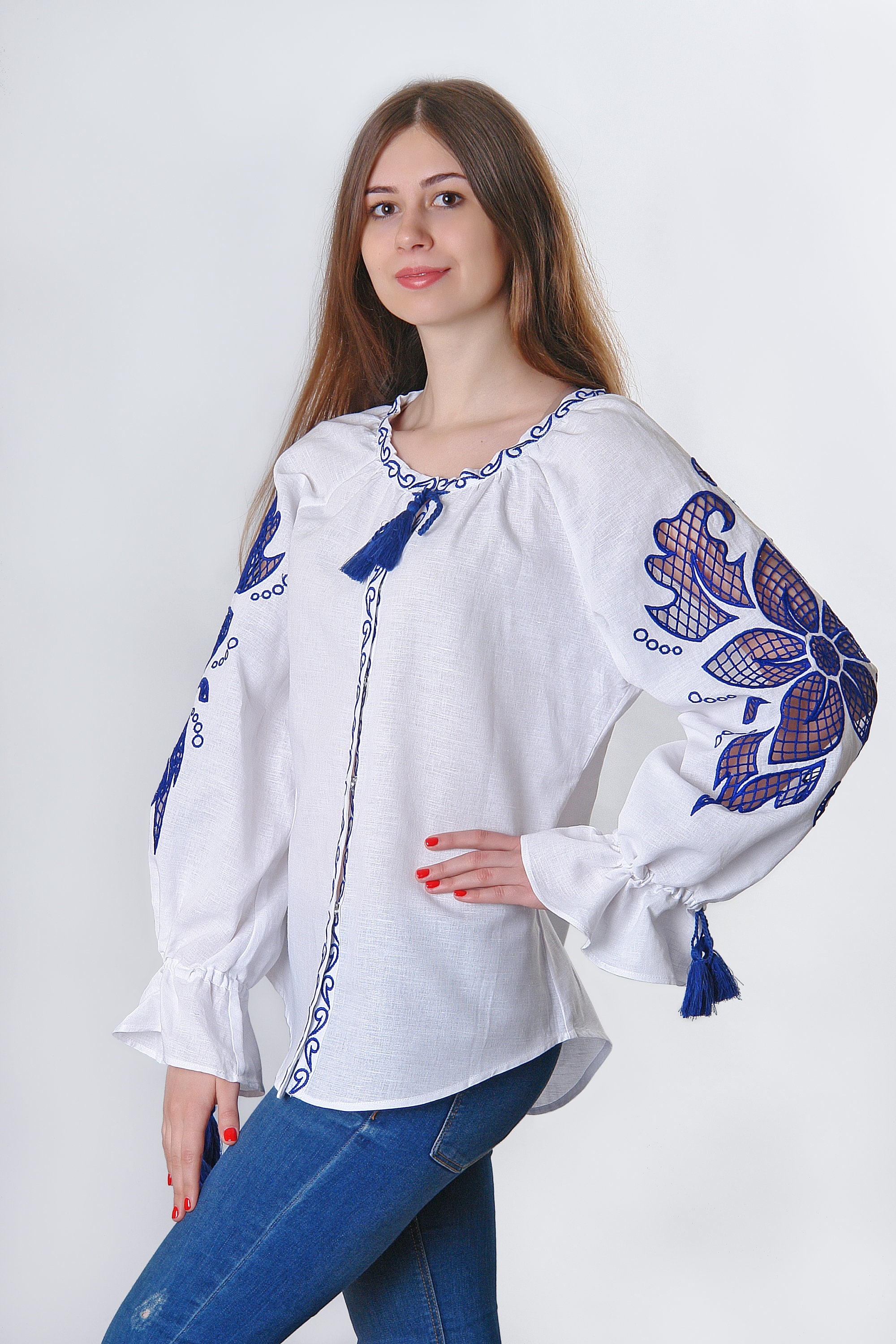 Hand Cutwork Embroidered Linen Blouse wonderflower | Etsy