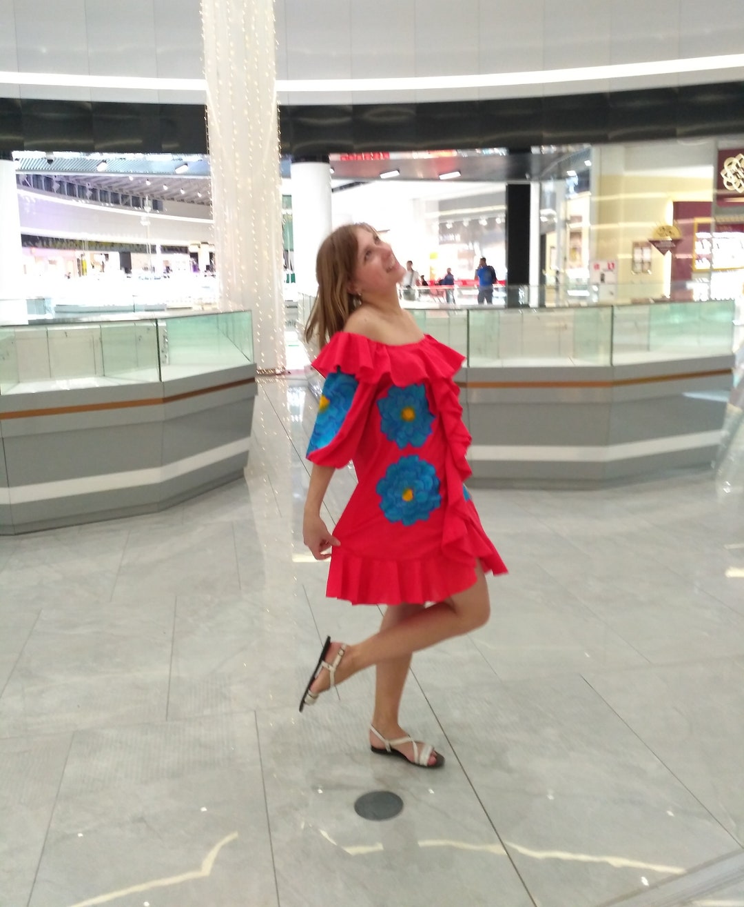 Batiste Embroidered Dress "wild Flower" Mini Red With Multycolour ...