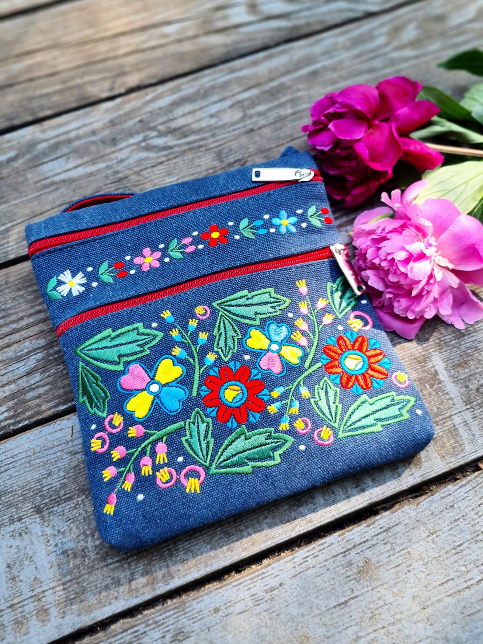Ukrainian Embroidered Denim Shoulder Bag, Denim Clutch, Folk Tote Bag ...