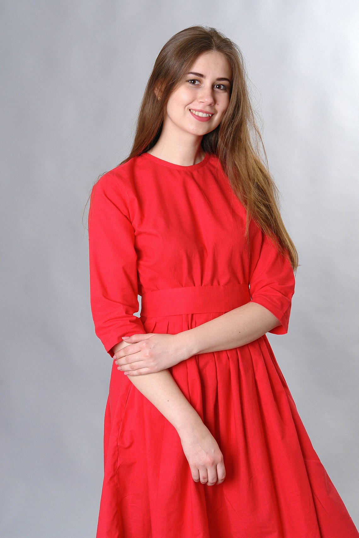 Soft Cotton Dress Midi Loose Fit Belted Dress Washed Linen - Etsy