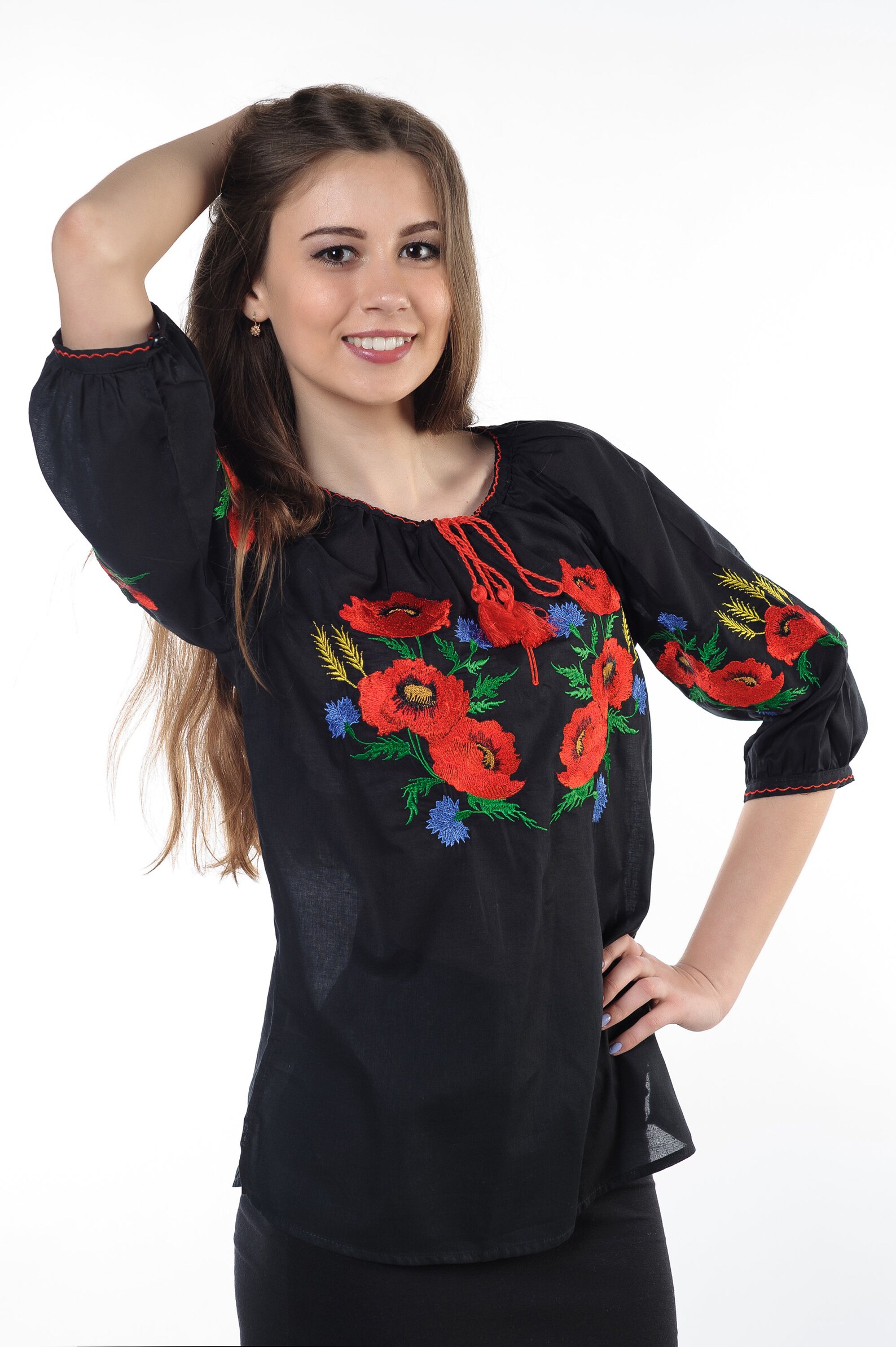 Batiste Embroidered Blouse poppy Flowers | Etsy