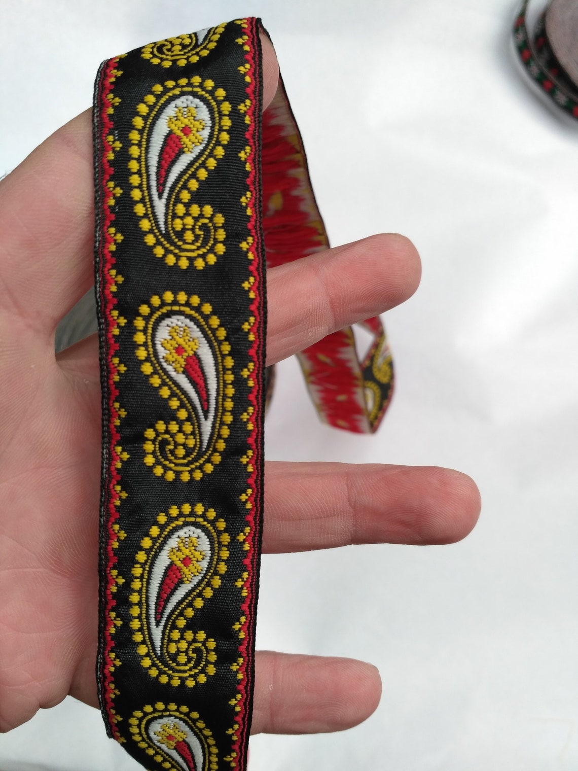 Jacquard Ribbon Trim, Paisley Trim, Black and Yellow Embroidery Trim ...