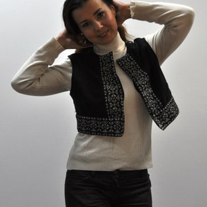 Short Vest Embroidered Fleece, Hutsul Vest, Sleevless Black Jacket ...