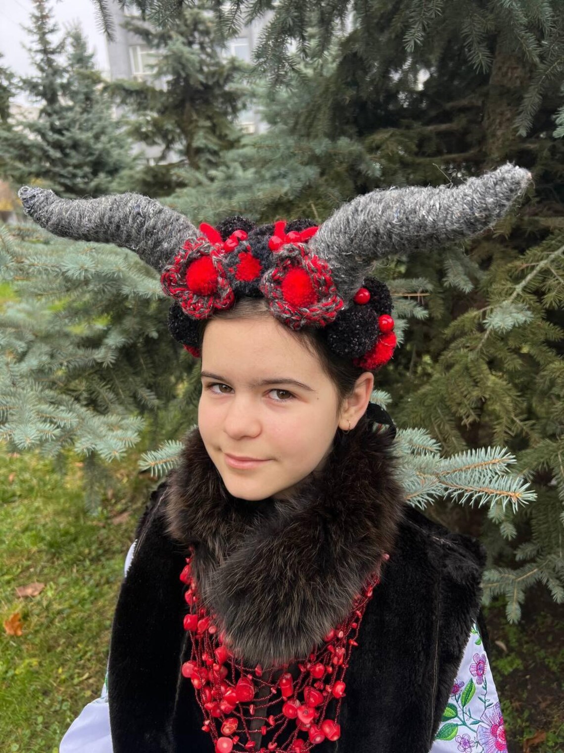 Goat Horn Headpiece: Ukrainian Wool Horns Wreath | Christmas Caroling ...