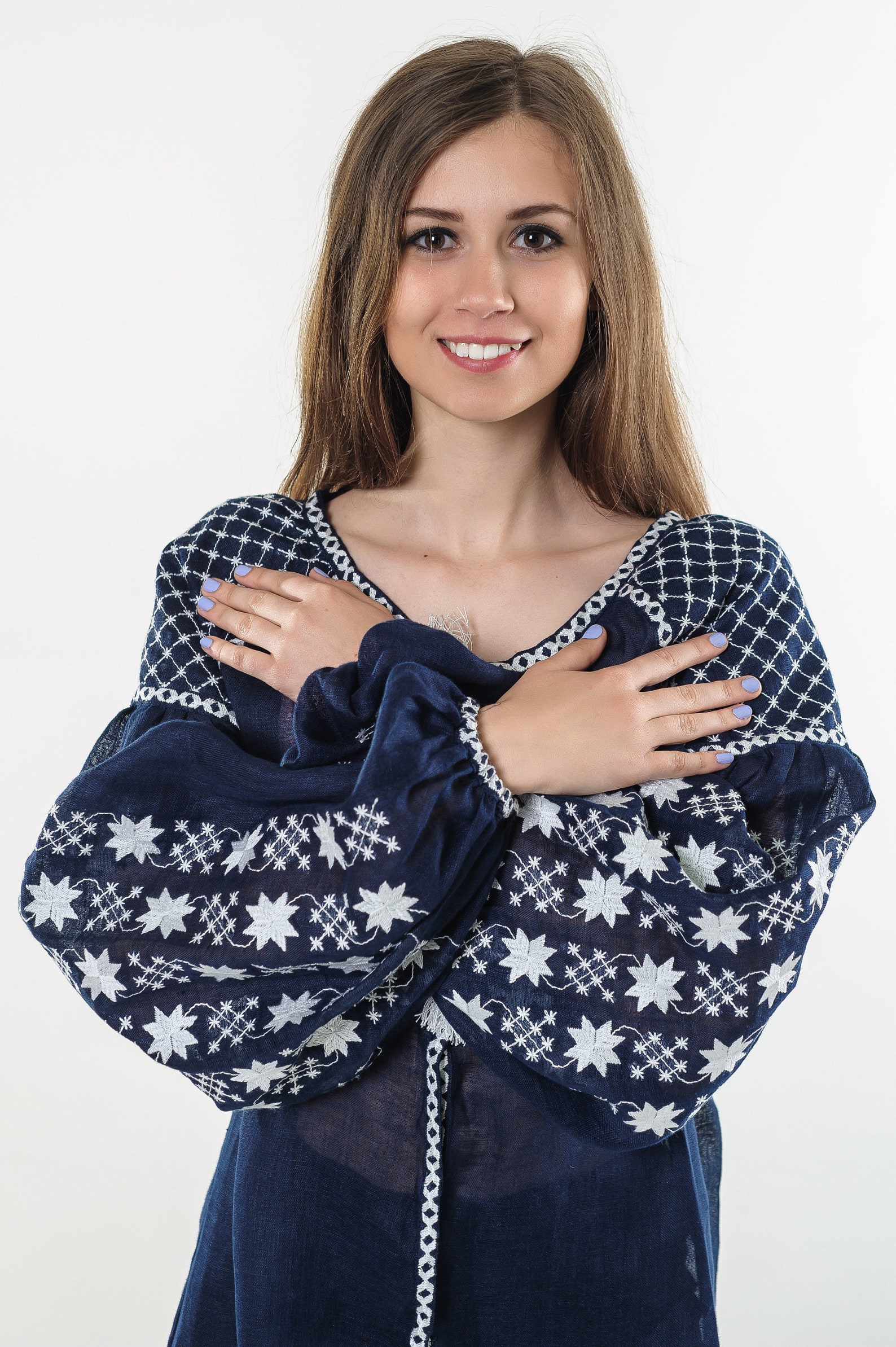 Black Linen Embroidered Blouse "starry Night": Orange Embroidery ...