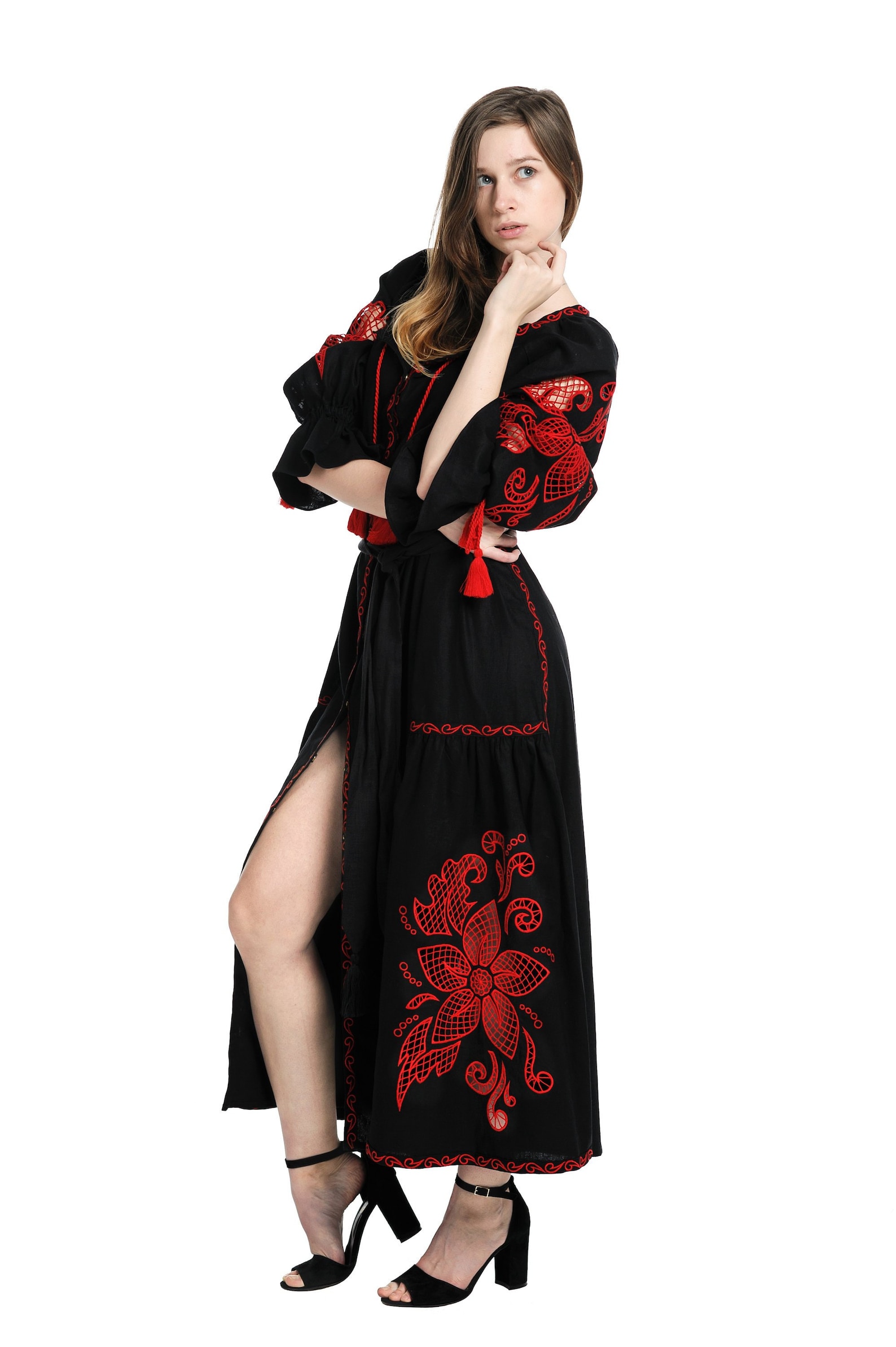 Linen Cutwork Embroidered Maxi Linen Dress | Etsy