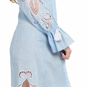 Hand Cutwork Embroidered Linen Mini Dress - Etsy Canada