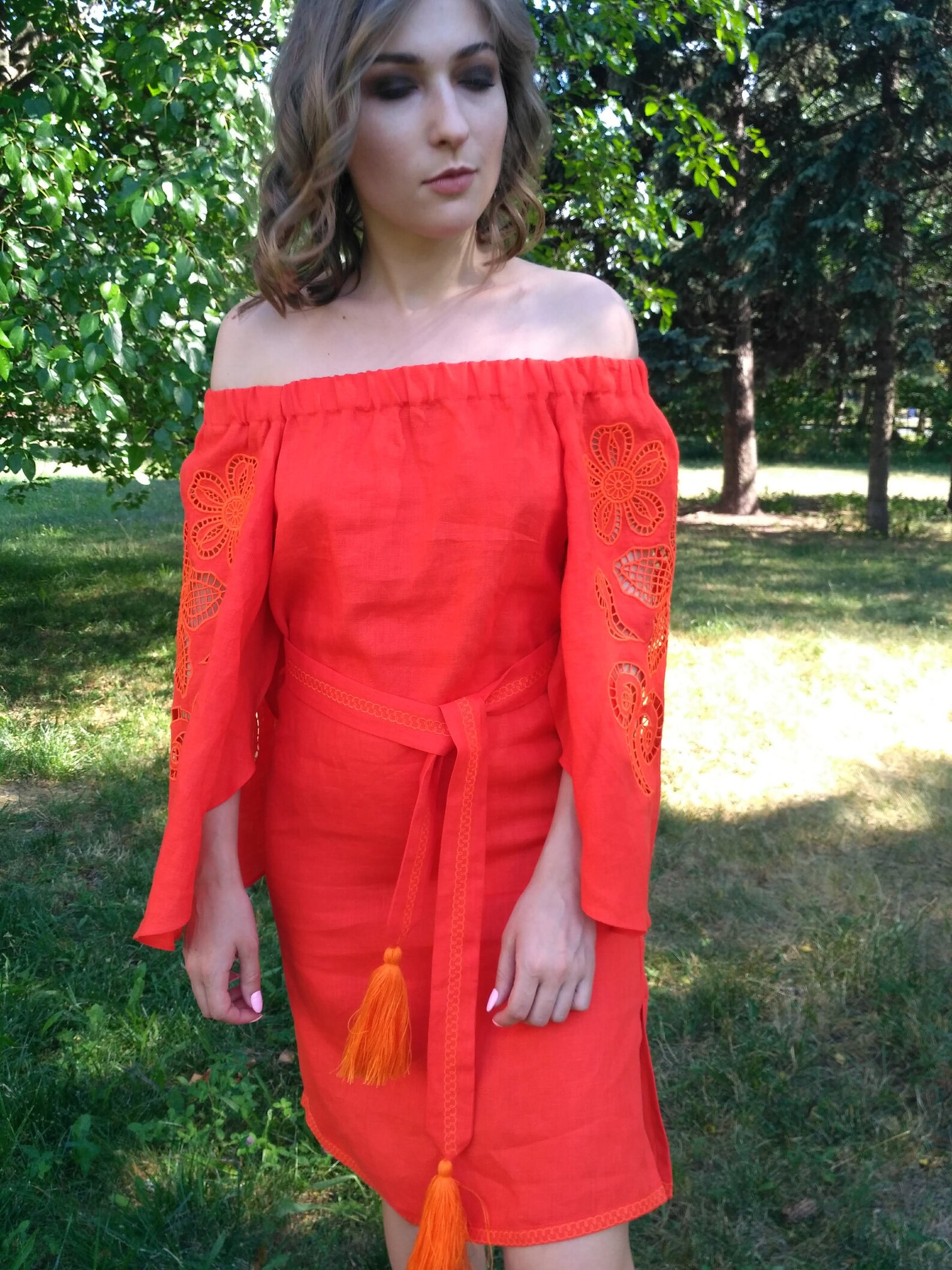 Hand Cutwork Embroidered Mini Dress wings Orange - Etsy