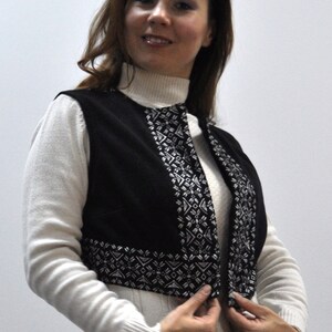 Short Vest Embroidered Fleece, Hutsul Vest, Sleevless Black Jacket ...