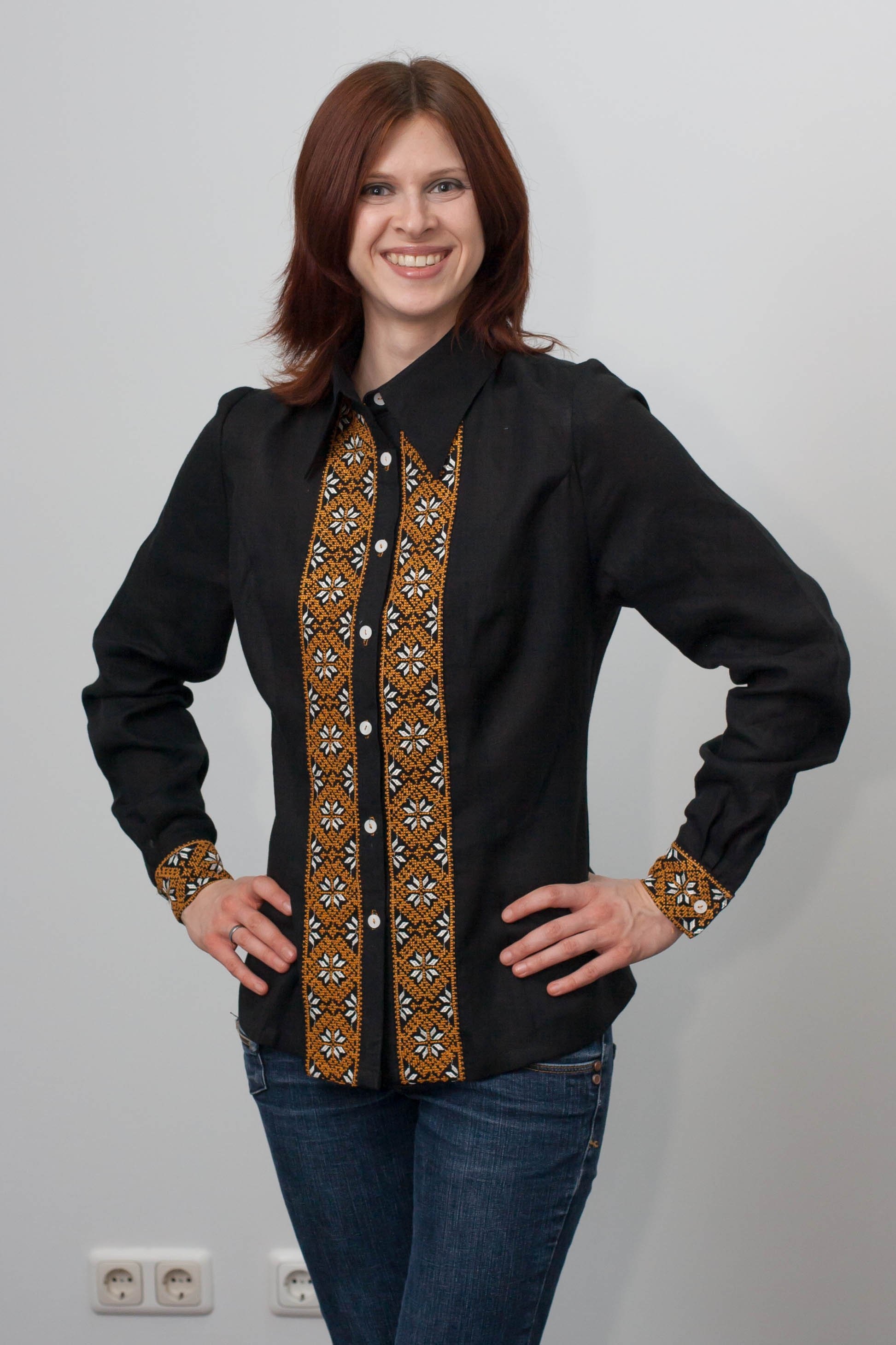 Modern Ukrainian Women Vyshyvanka Blouse gold on Black | Etsy