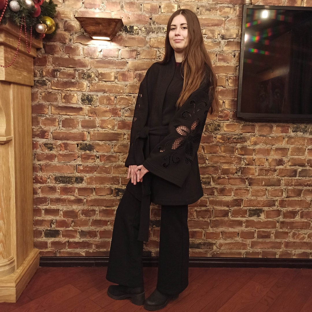 Embroidered French Terry Coat and Pants Set: Boho Cutwork Outfit ...