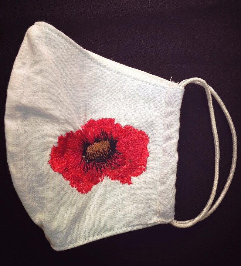 Face Mask Flower Embroidered 3-layer Cotton and Spunbond Black | Etsy