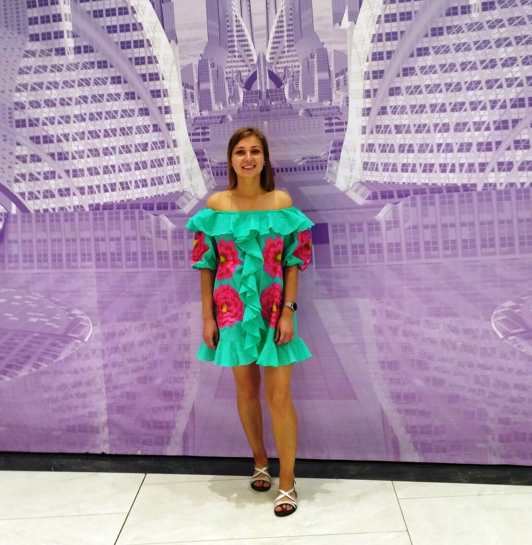 Batiste Embroidered Dress "wild Flower" Mini Mint With Multycolour ...