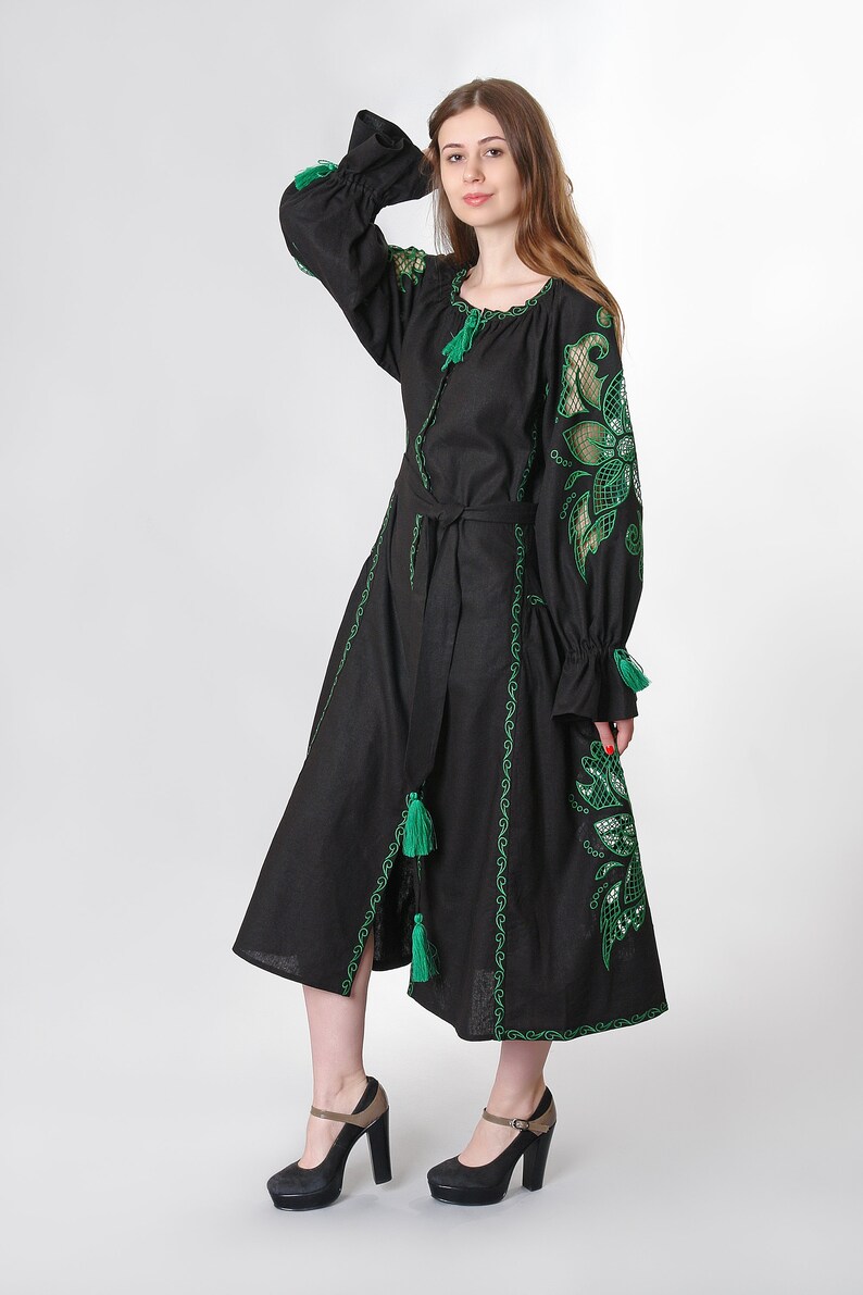 Linen Cutwork Embroidered Maxi Dress wonderflower - Etsy