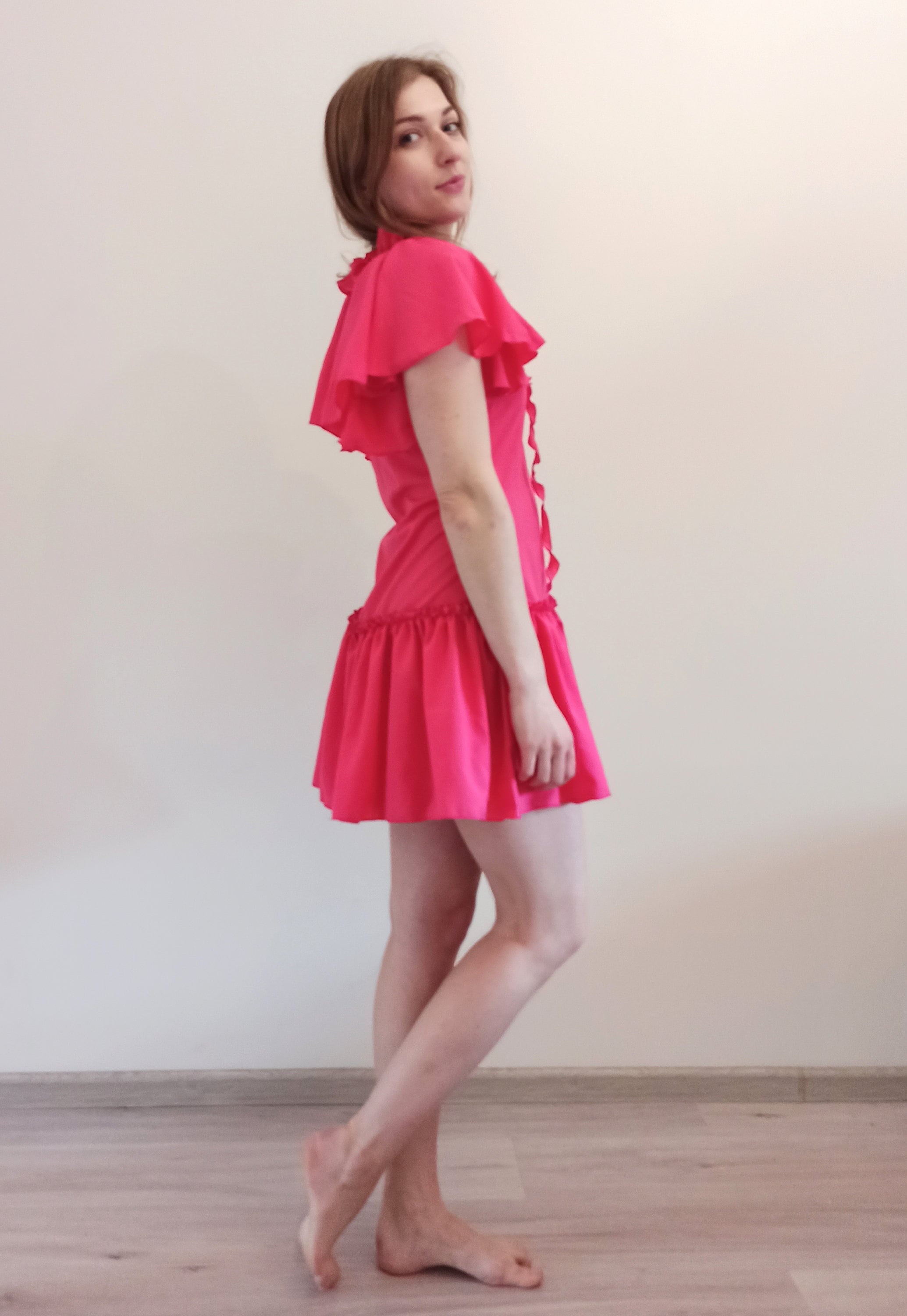 Frilled Sleeve Mini Dress with Ruffles Linen Fuchsia Frilled | Etsy